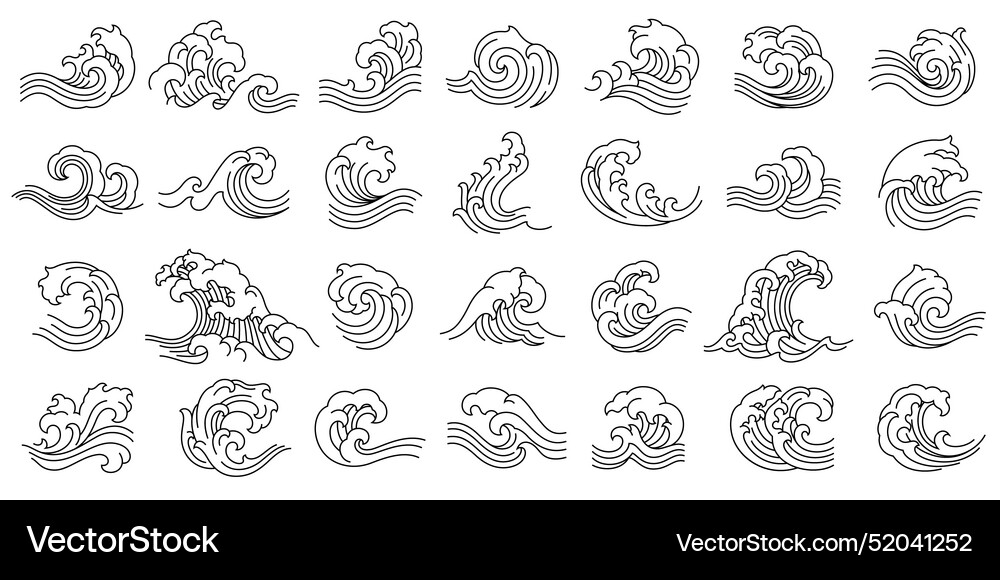 Asian wave water pattern line art Royalty Free Vector Image