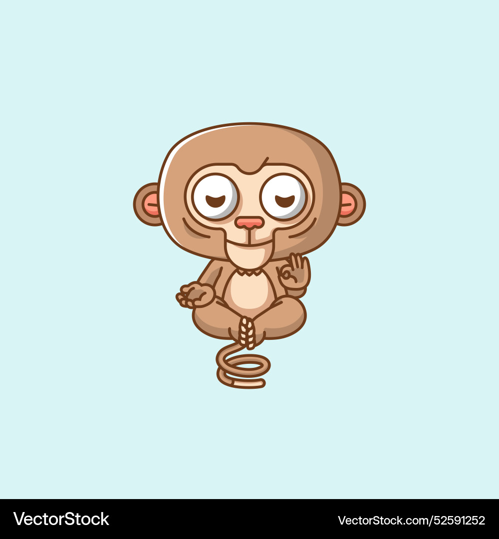 Cute monkey meditation yoga kawaii chibi Vector Image