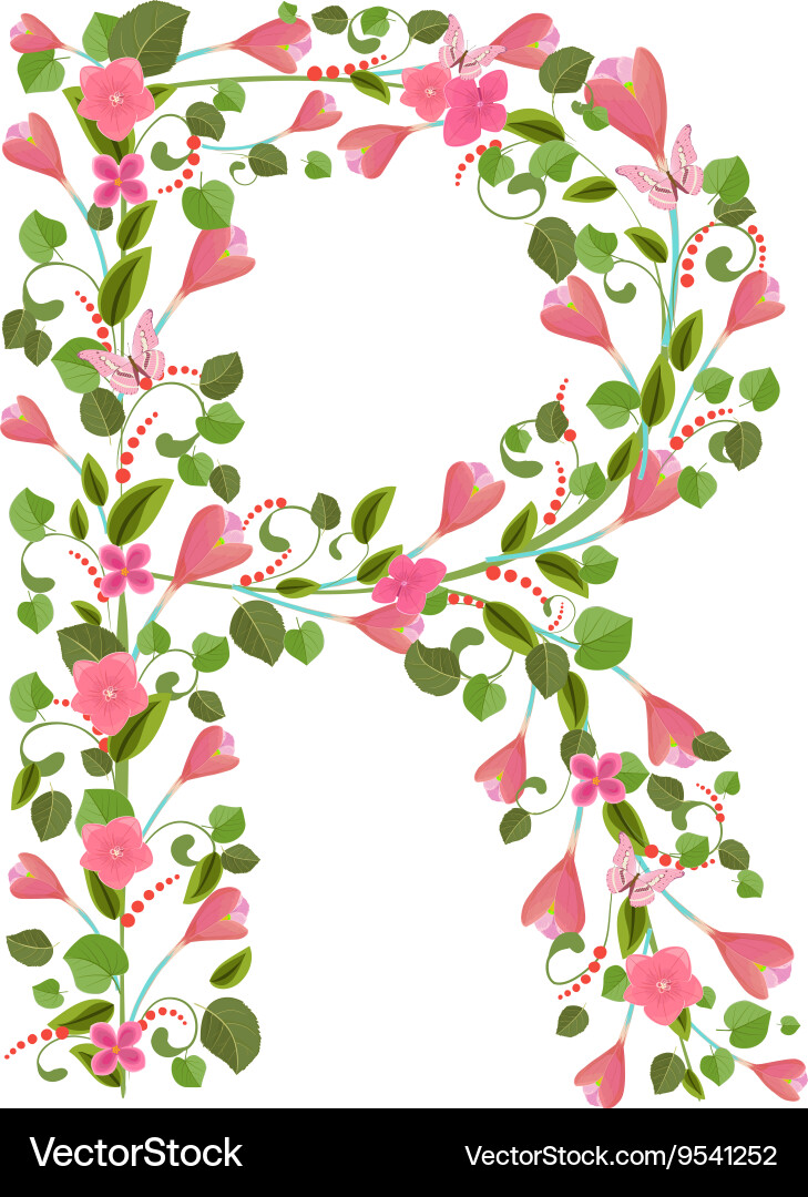 Floral font with spring pink flowers romantic Vector Image