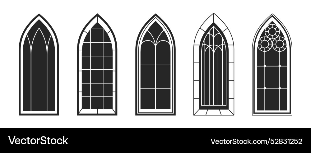 Gothic window frames silhouettes Royalty Free Vector Image