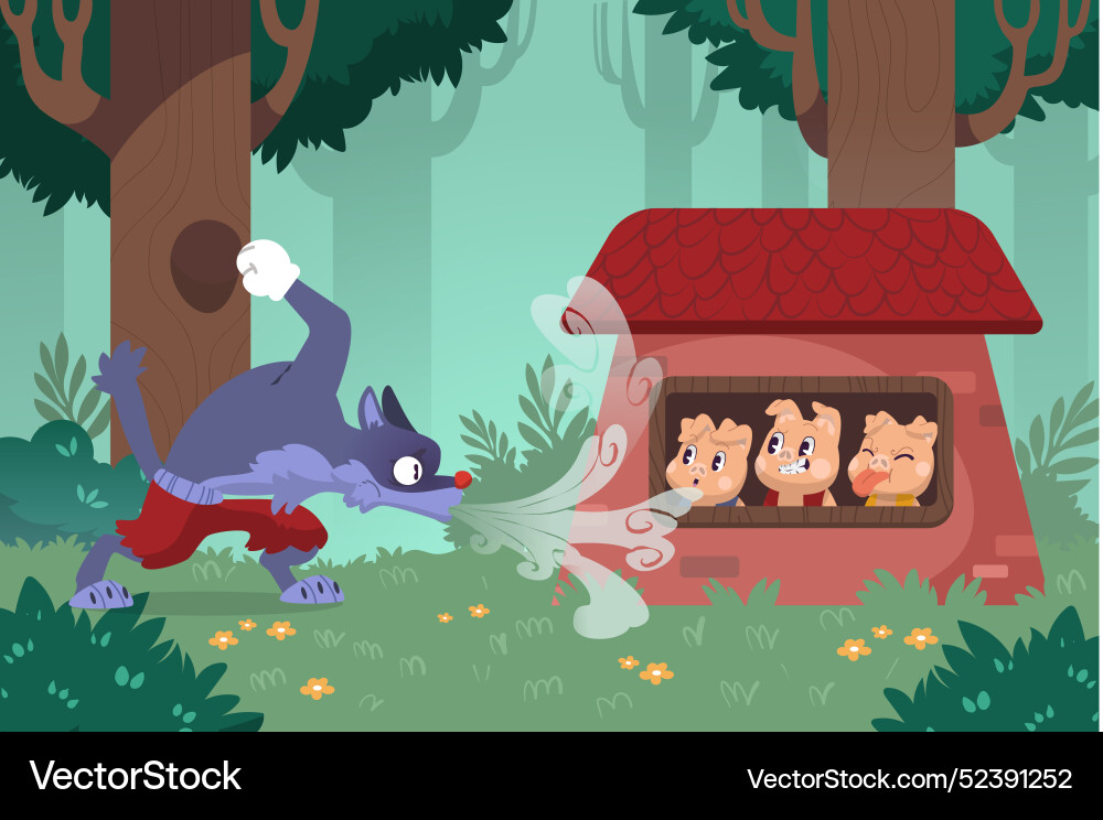 Hand drawn the three little pigs Royalty Free Vector Image