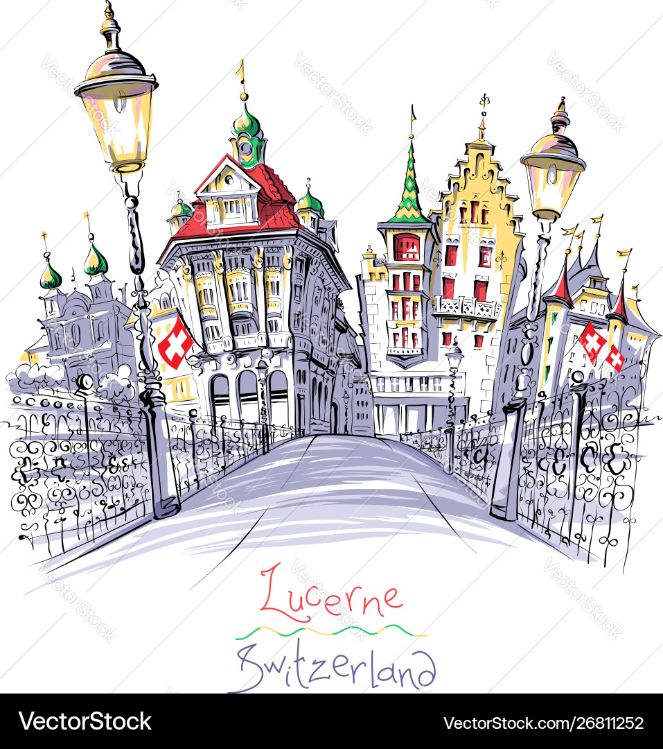 Lucerne Old Town Switzerland Royalty Free Vector Image