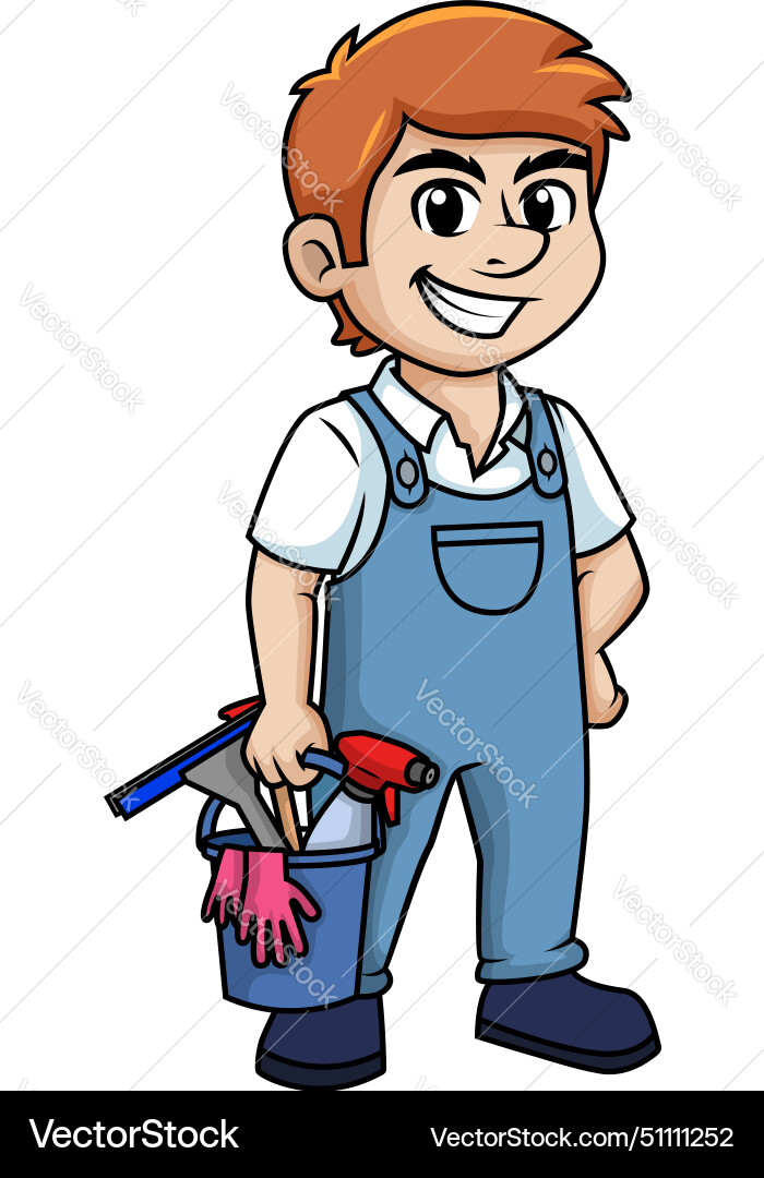 Man holding cleaning tools cartoon clip art Vector Image