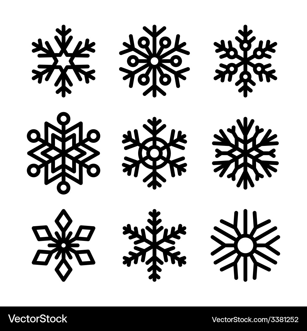 Snowflake icons set on white background Royalty Free Vector