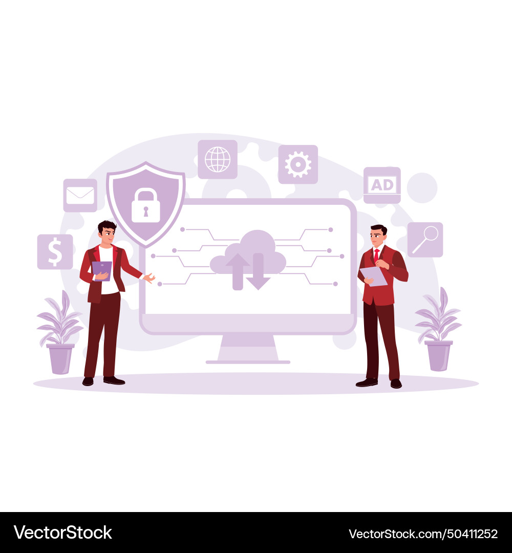 Two cloud server security employees access system Vector Image