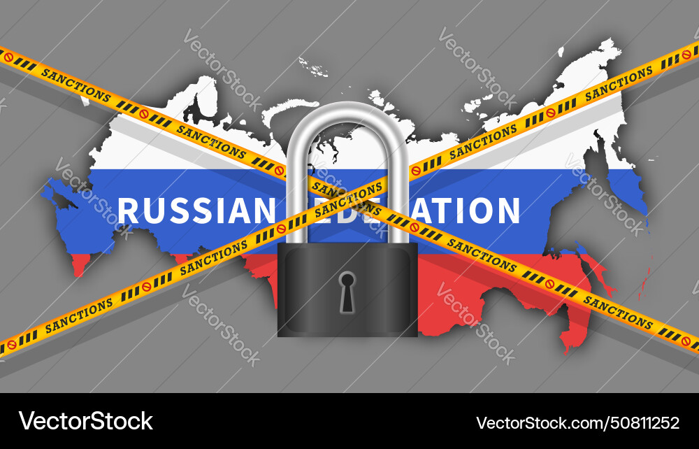 Yellow tapes sanctions russia lock Royalty Free Vector Image