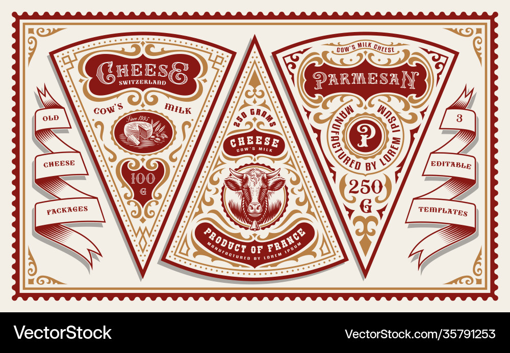 A bundle vintage cheese labels Royalty Free Vector Image