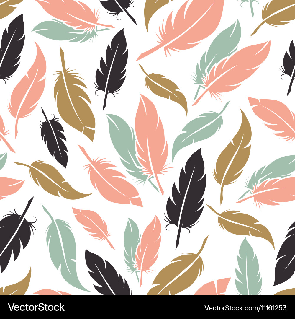 Feather seamless pattern in boho colors Royalty Free Vector