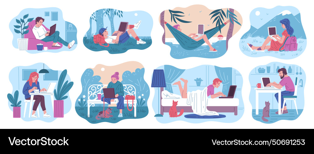 Freelance lifestyle concepts set Royalty Free Vector Image