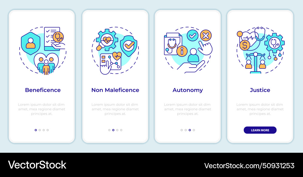Principles of bioethics onboarding mobile app Vector Image