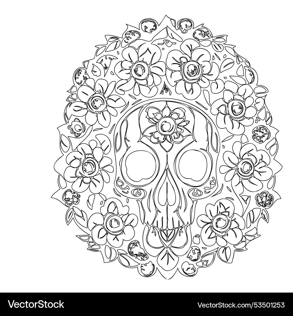 Skull mandala outline sketch Royalty Free Vector Image