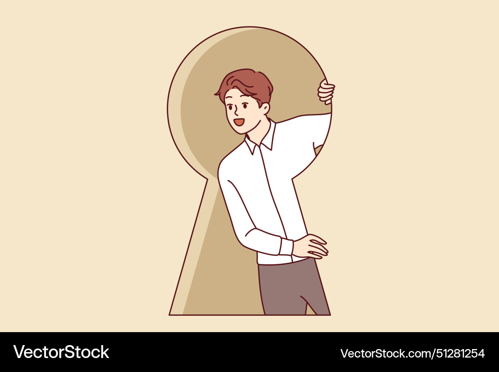 Business man shows curiosity by looking through Vector Image