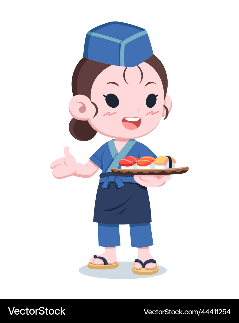 Cute style japanese chef cartoon Royalty Free Vector Image