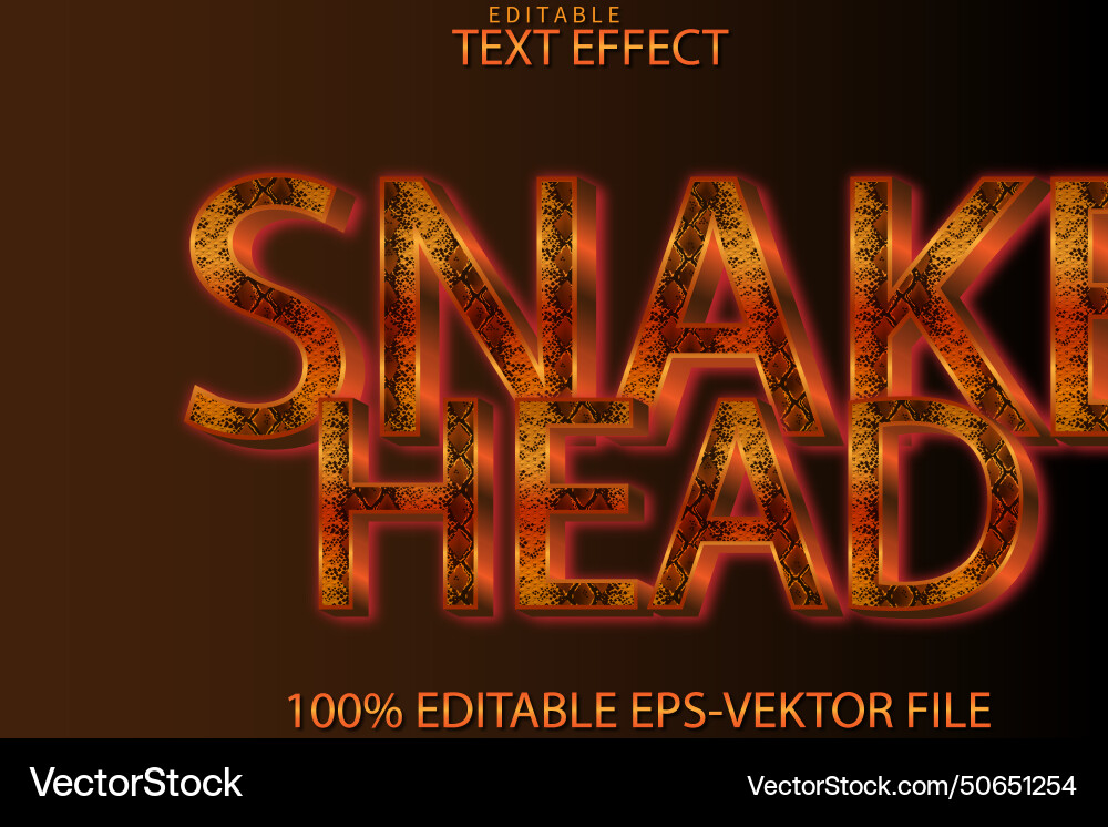 Editable text effect snake head 3d gradient style Vector Image