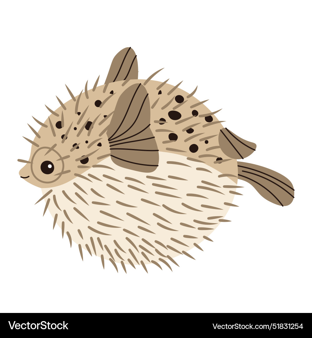 Hand drawn cartoon puffer fish Royalty Free Vector Image