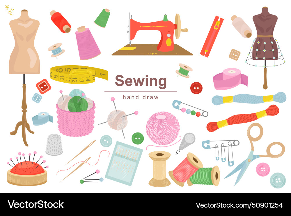 Sewing mega set in flat design bundle elements Vector Image