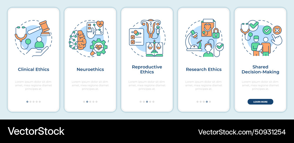 Specific areas within bioethics onboarding mobile Vector Image