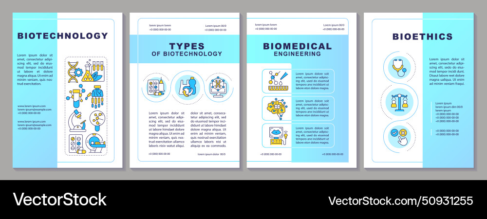 Biotechnology blue brochure template Royalty Free Vector