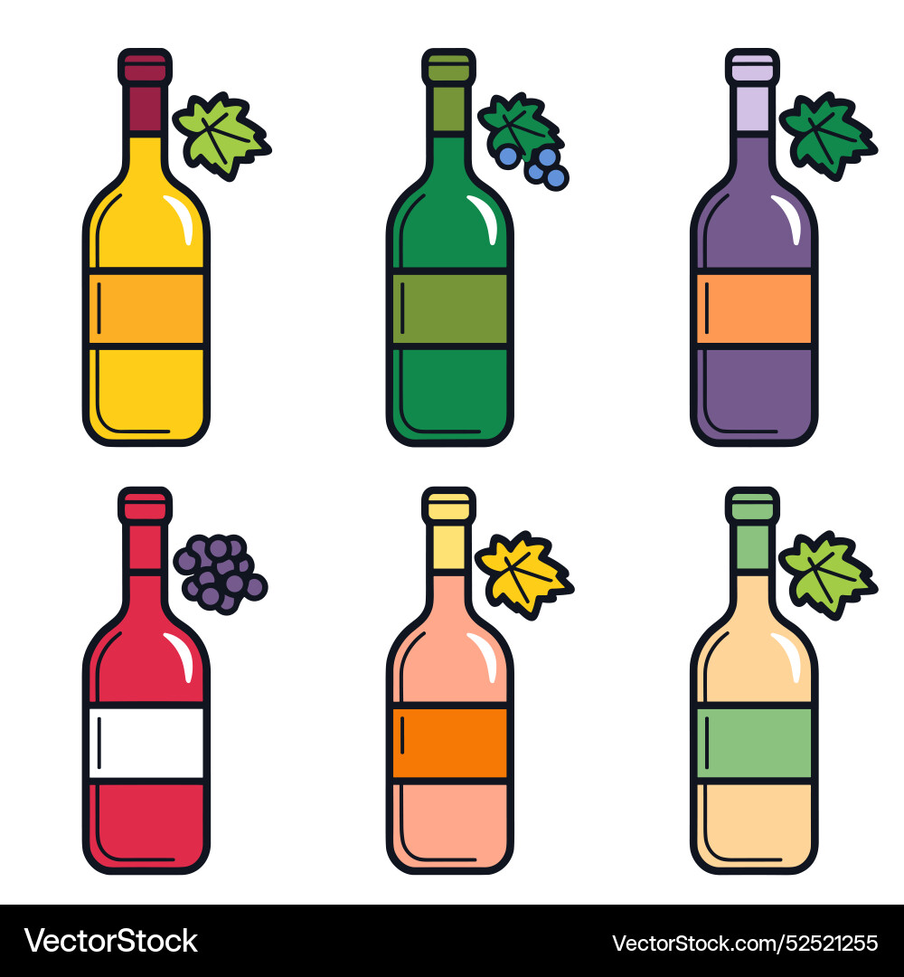 Colorful wine bottles Royalty Free Vector Image