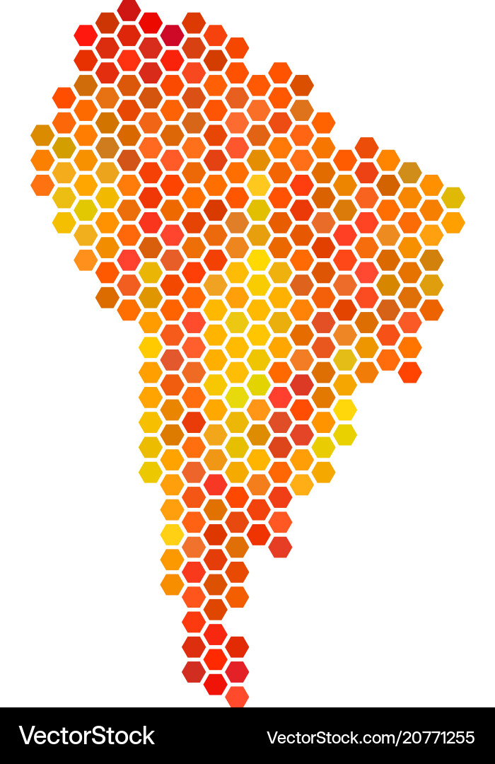 Fire hexagon south america map Royalty Free Vector Image