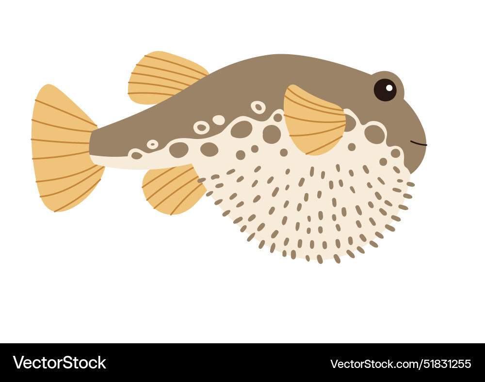 Hand drawn cartoon pufferfish Royalty Free Vector Image