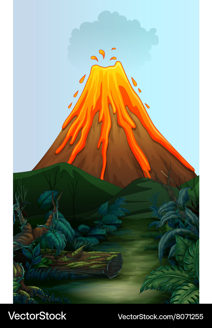 Nature scene with volcano eruption Royalty Free Vector Image