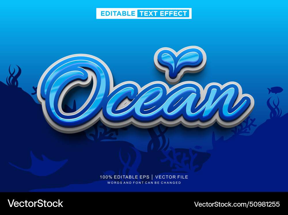 Ocean text effect editable template Royalty Free Vector