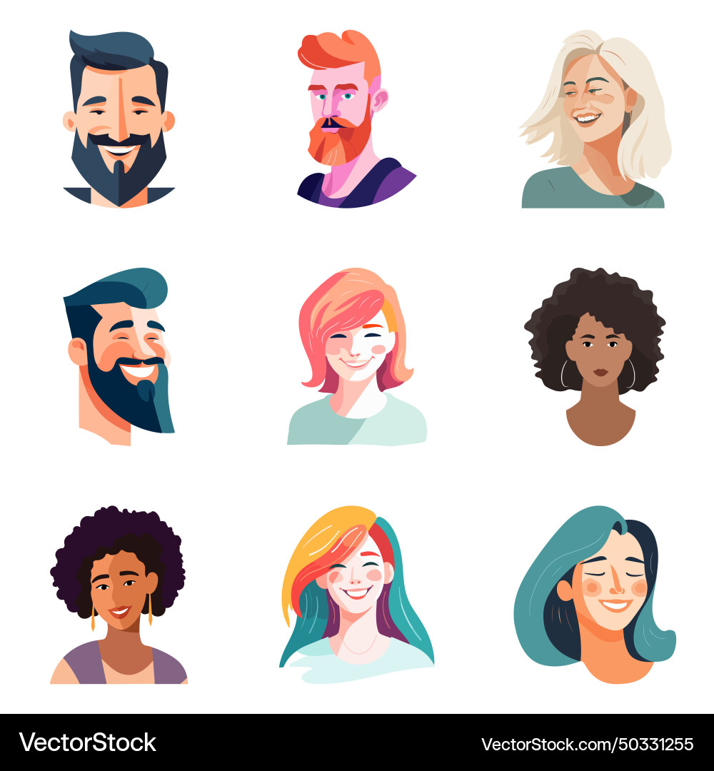 People avatars flat icon set isolated on white Vector Image