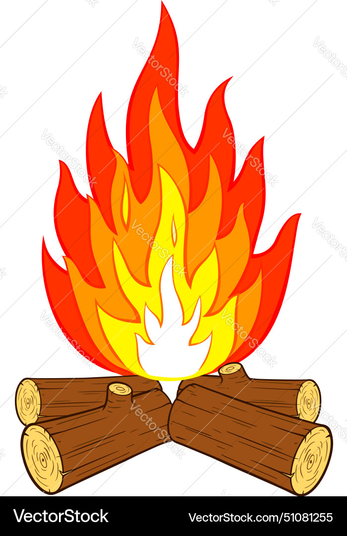 Simple cartoon burning log campfire Royalty Free Vector