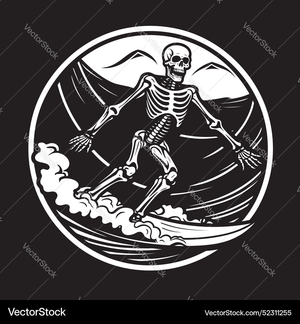Skeleton swell cartoon surf logo design bone Vector Image