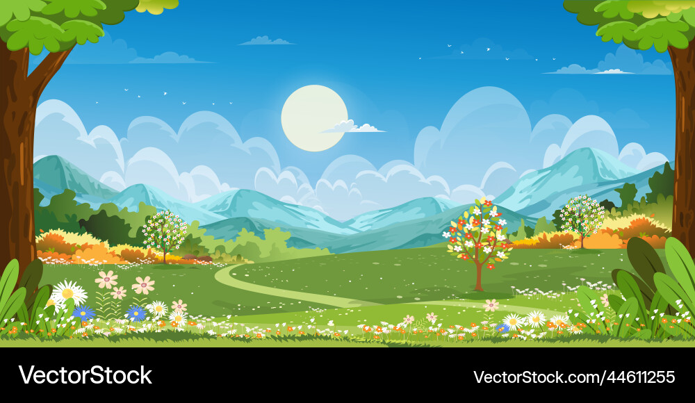 Spring Meadow Landscape Royalty Free Vector Image