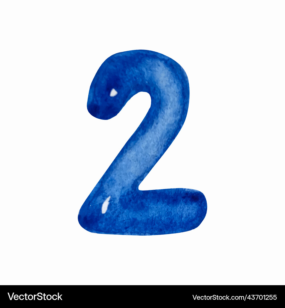 Watercolor blue number two Royalty Free Vector Image