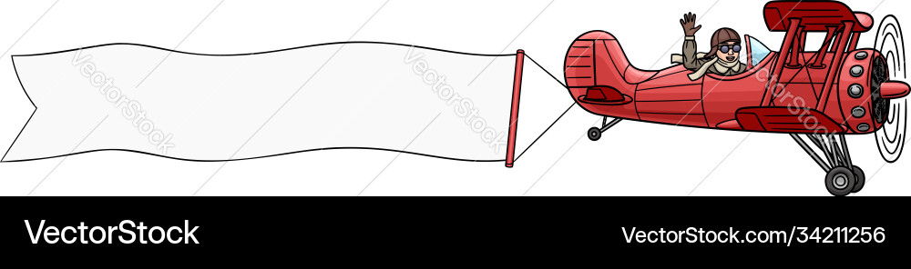 A red biplane flies across sky and drags Vector Image
