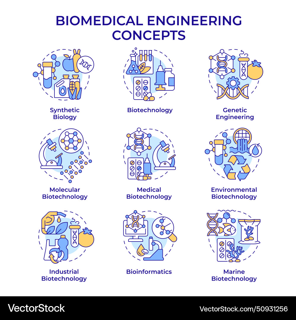 Biomedical engineering multi color concept icons Vector Image