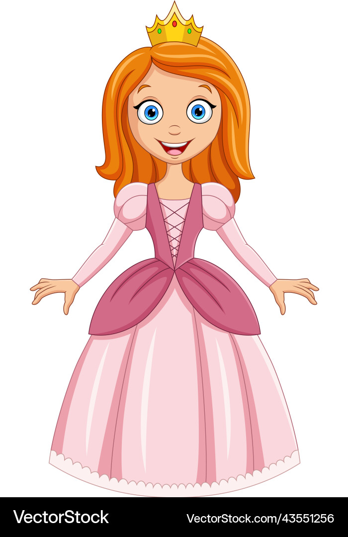Cartoon Beautiful Princess In Pink Dress Vector Image