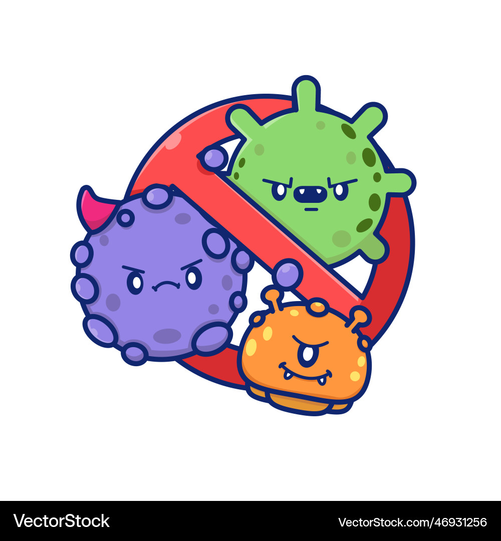Cute virus cartoon with stop sign Royalty Free Vector Image
