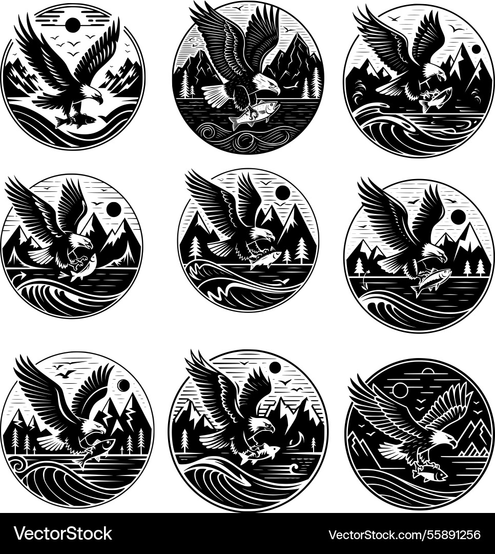Eagle catching fish svg bundlepatriotic Royalty Free Vector