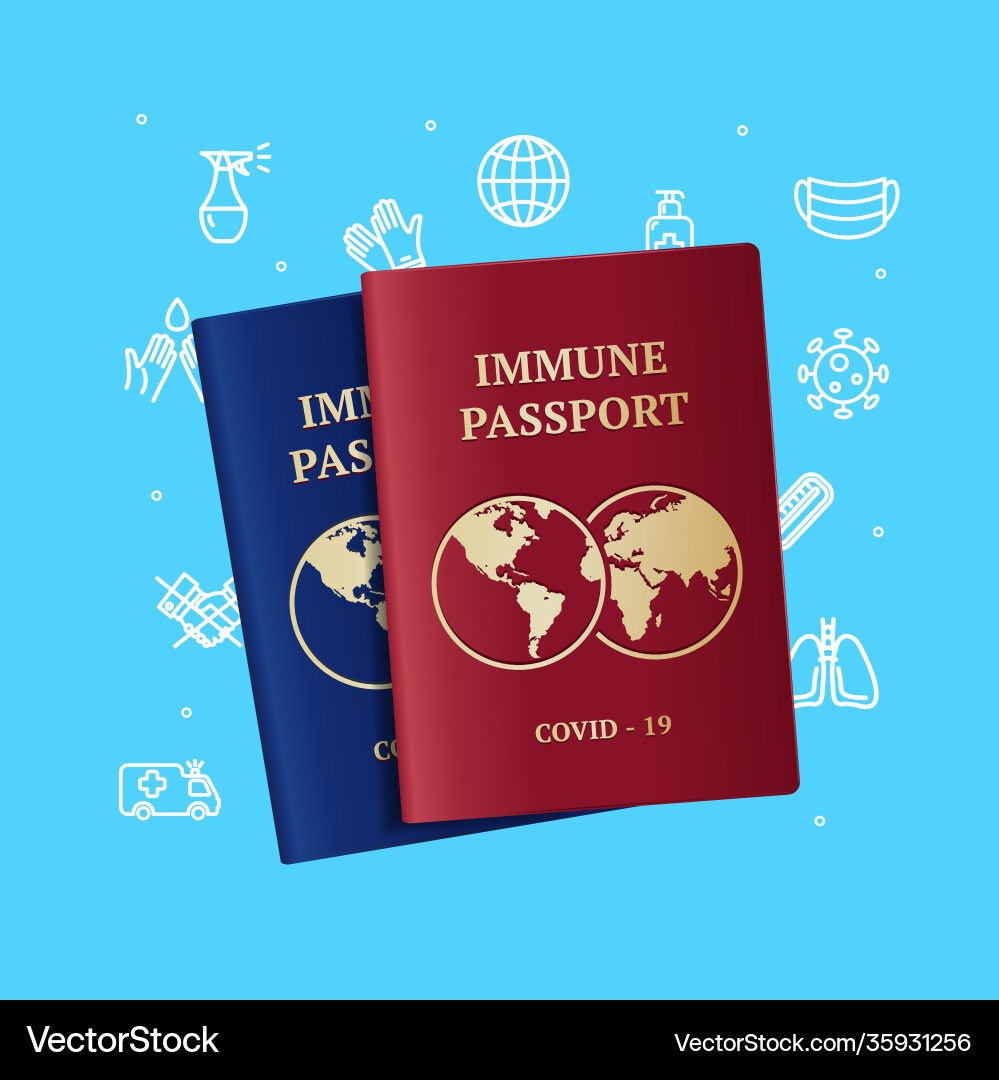 Realistic detailed 3d immune passport and thin Vector Image