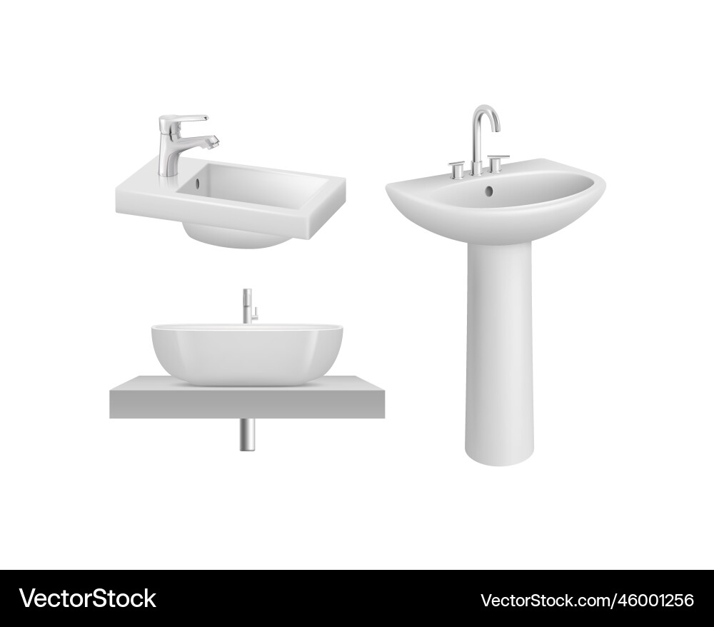 Sink realistic bathroom items white ceramic Vector Image