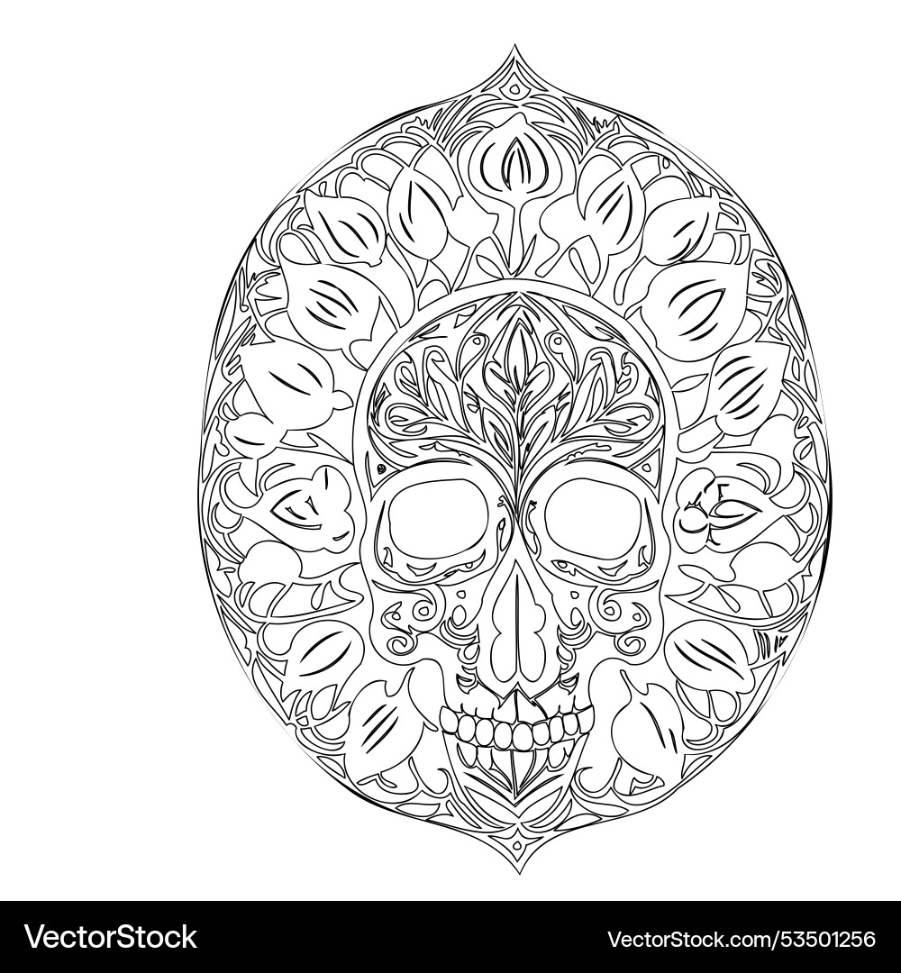 Skull mandala outline sketch Royalty Free Vector Image