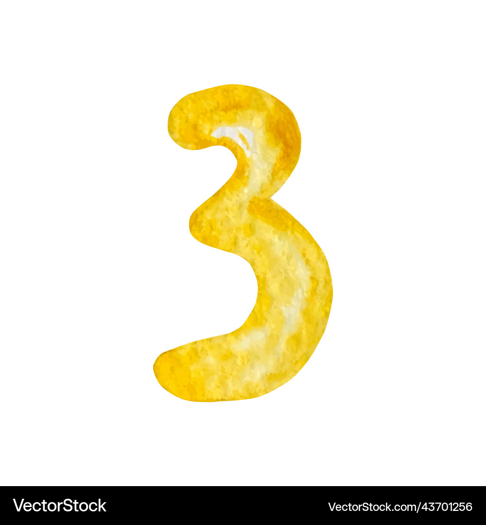 Watercolor number three Royalty Free Vector Image