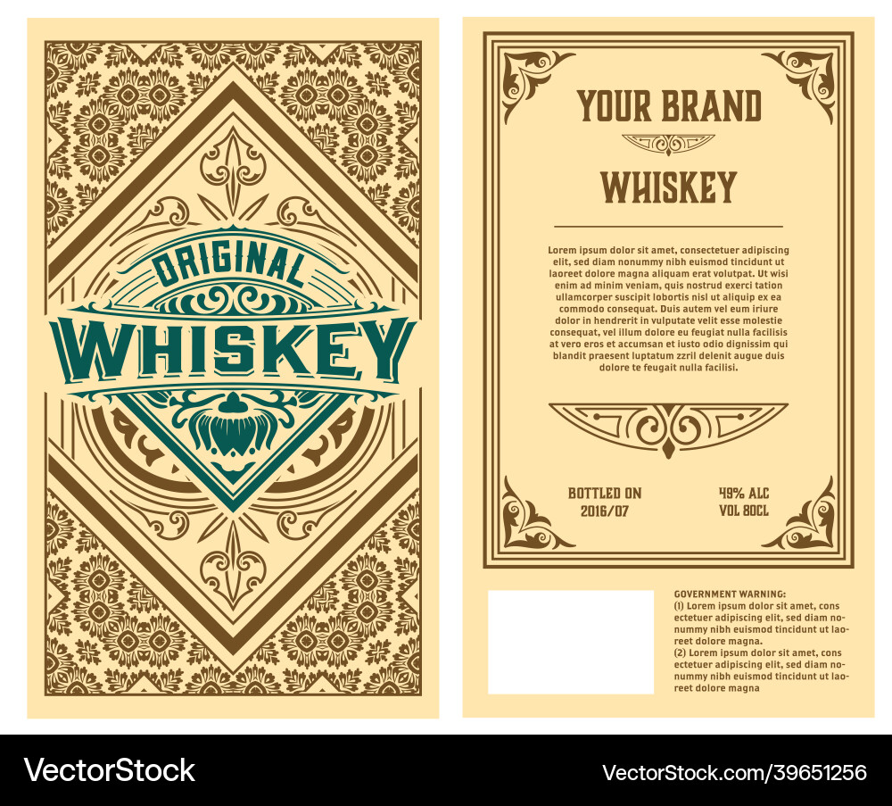 Whiskey label with old frames Royalty Free Vector Image