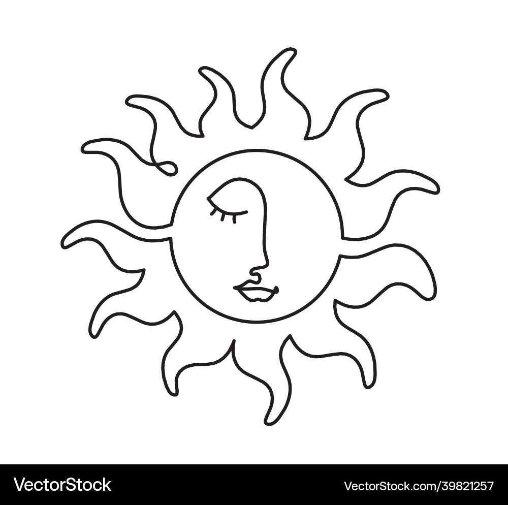 Abstract sun-face as line drawing on white Vector Image