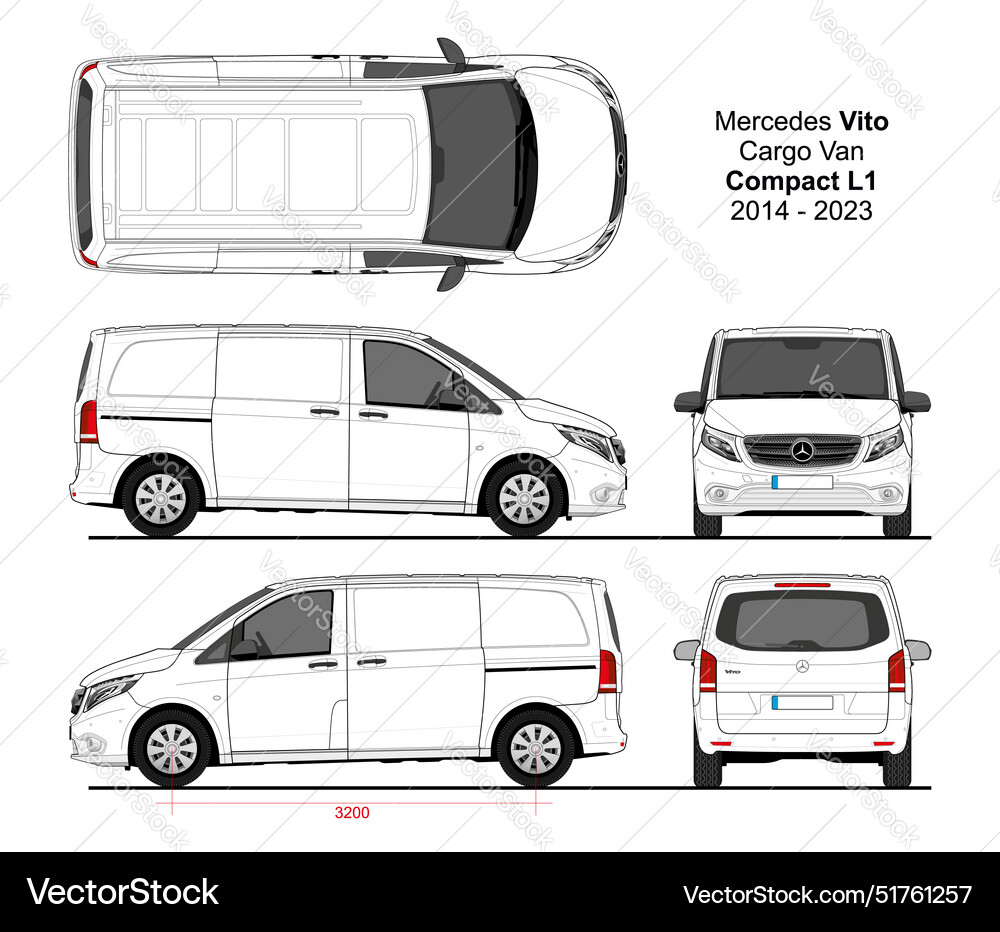 Mercedes vito cargo van compact l1 2014-2023 Vector Image