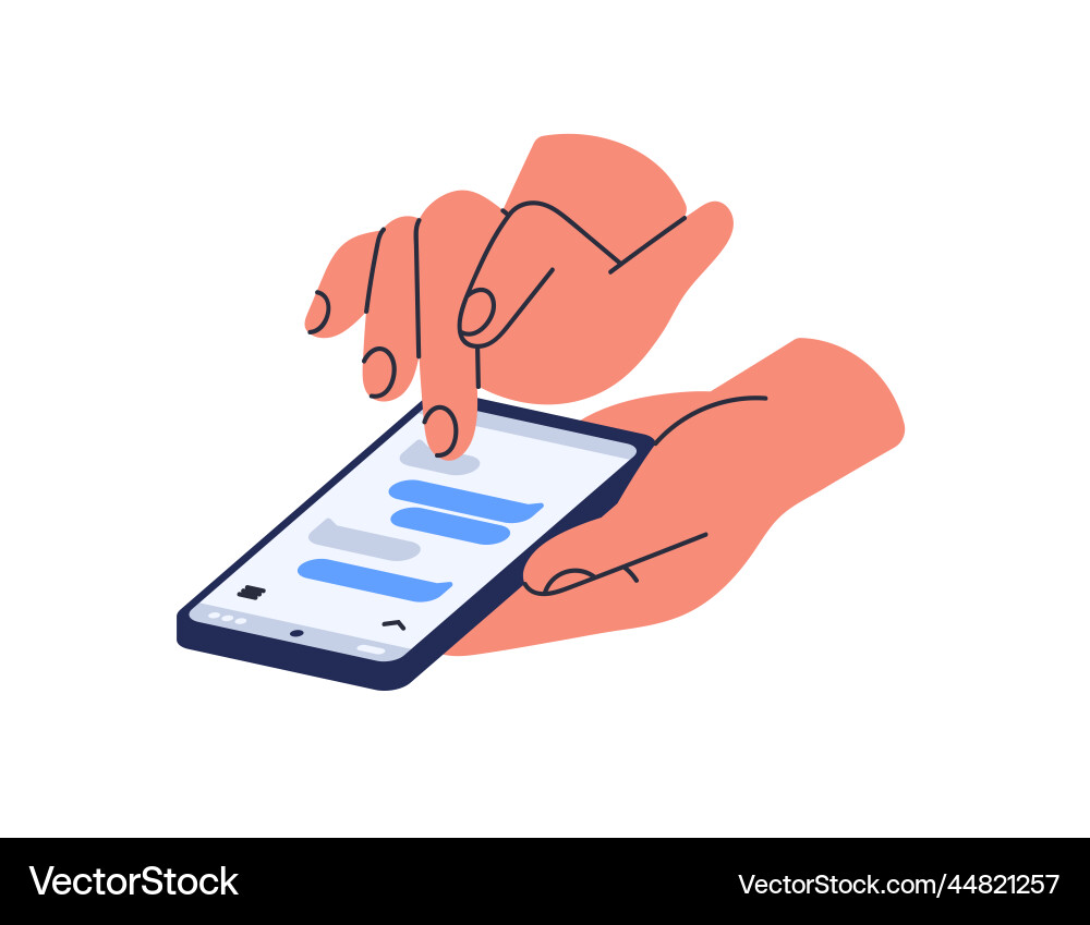 Mobile phone in hand texting online messenger Vector Image