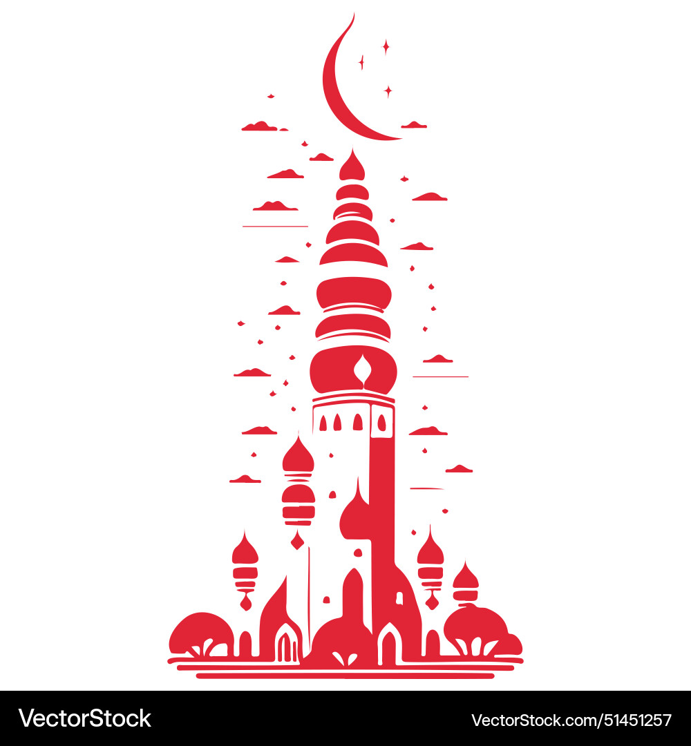 Red minaret ramadan sketch draw Royalty Free Vector Image