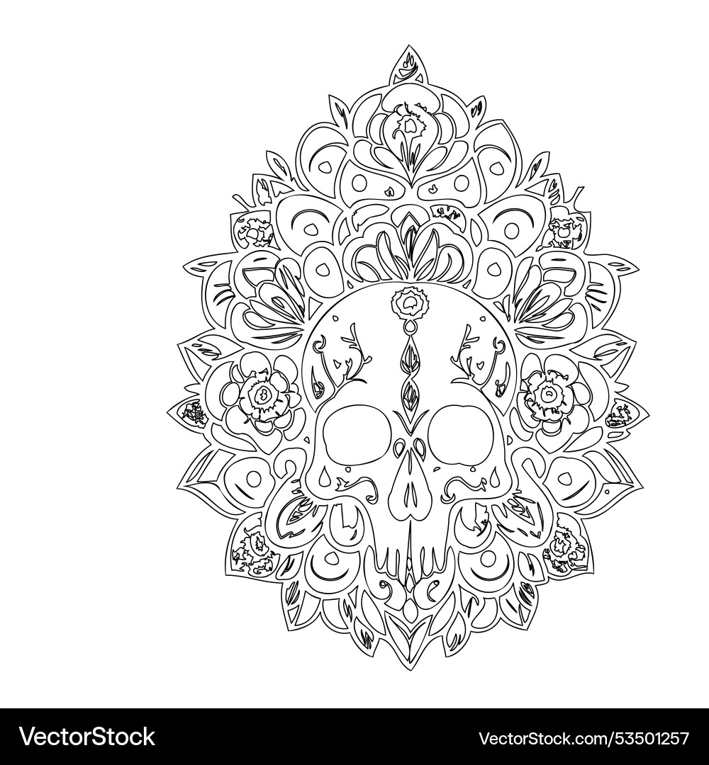 Skull mandala outline sketch Royalty Free Vector Image