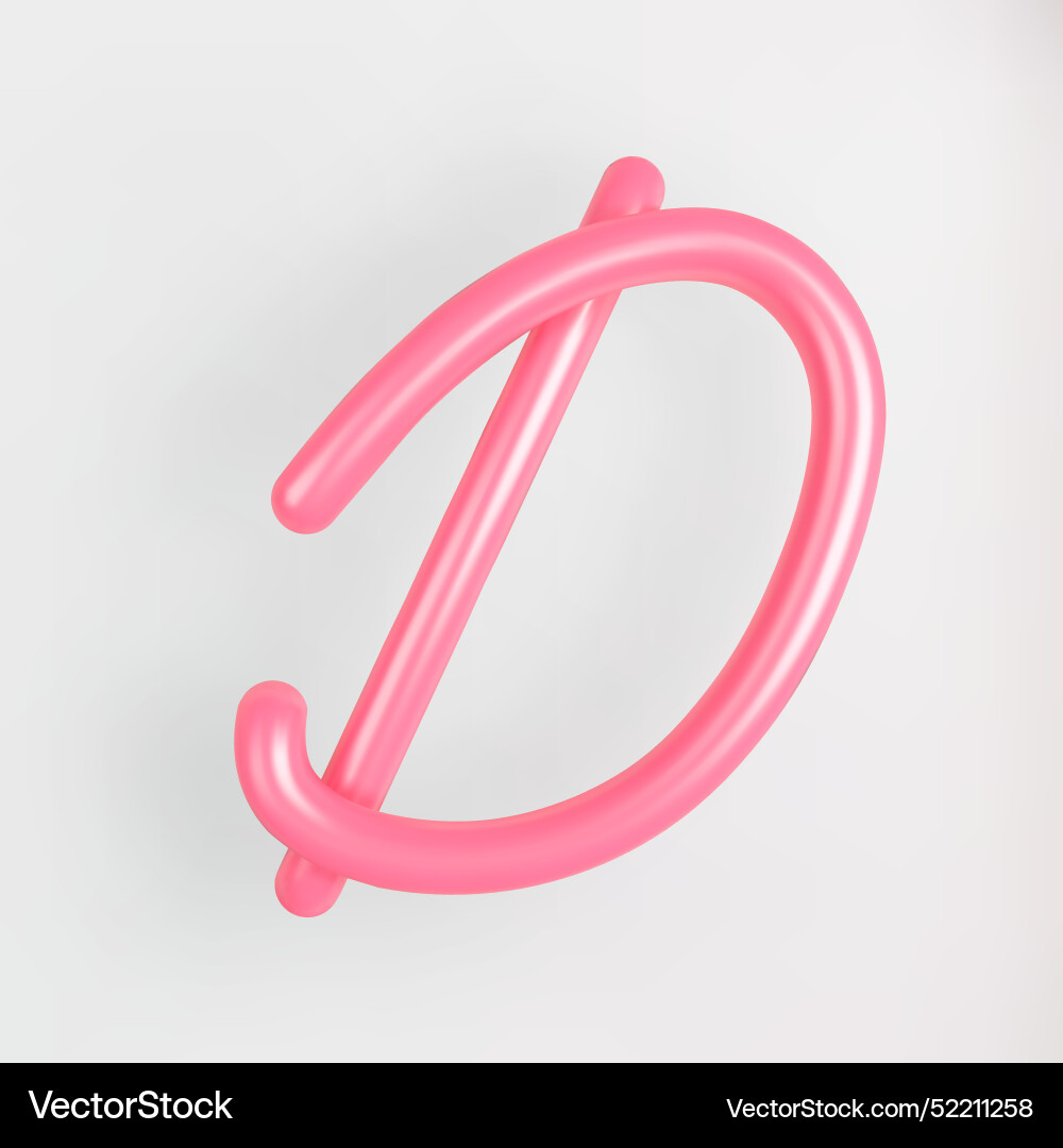 3d pink script uppercase letter d on light Vector Image