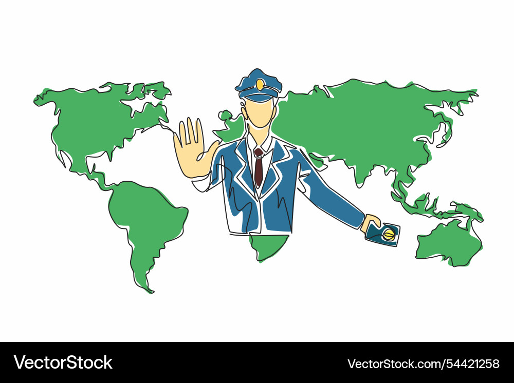 Continuous one line drawing the customs officer Vector Image