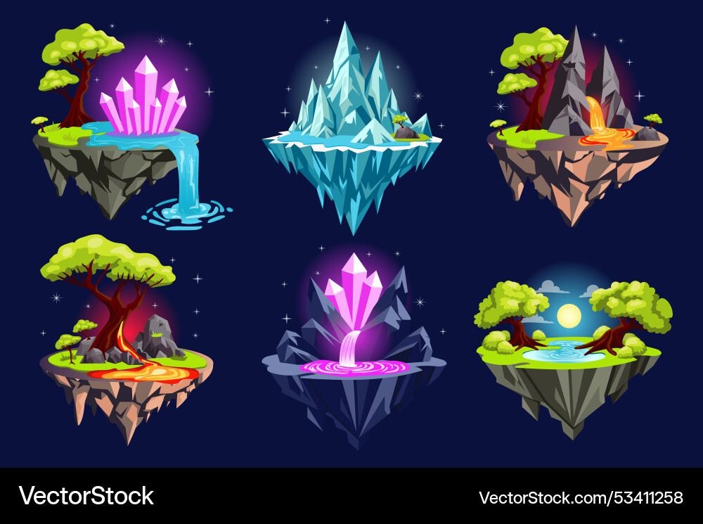 Gaming fantasy islands set elements in flat Vector Image